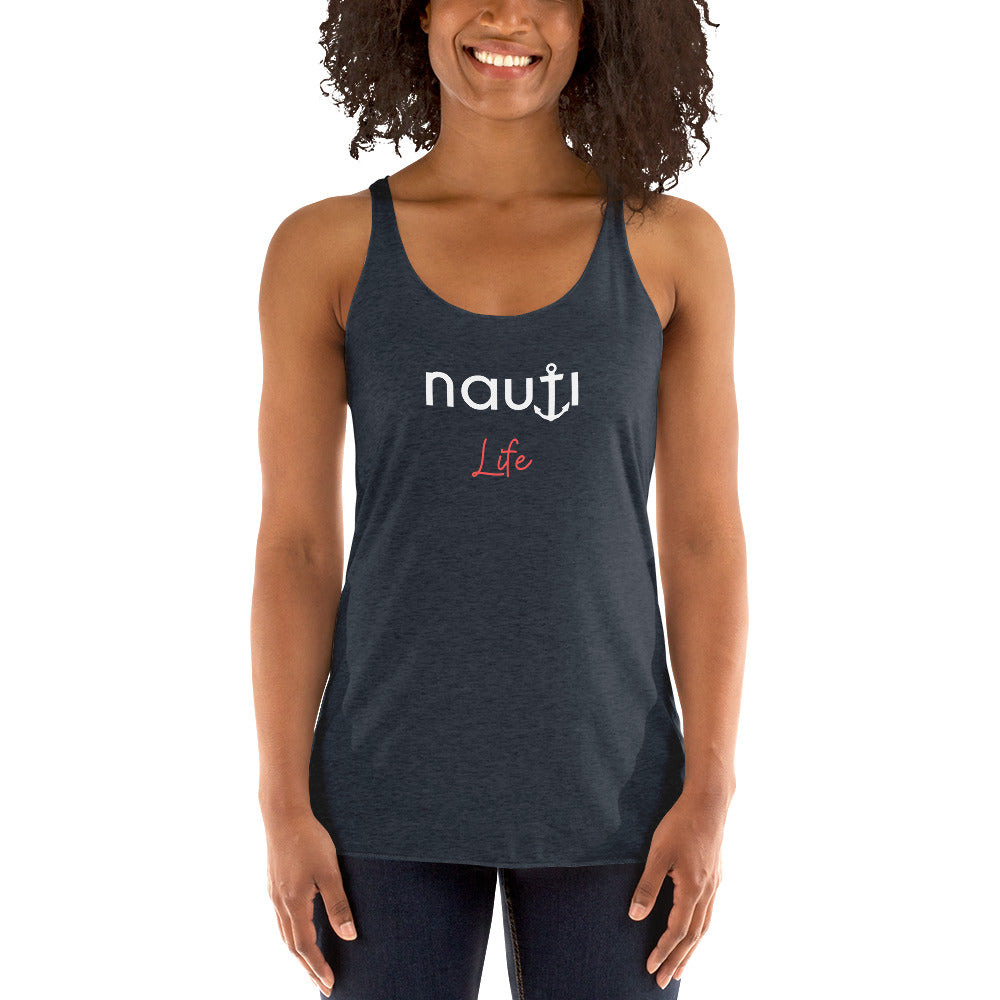 "NAUTI Life" Ladies Racerback Tank in Various Colors with White and Re