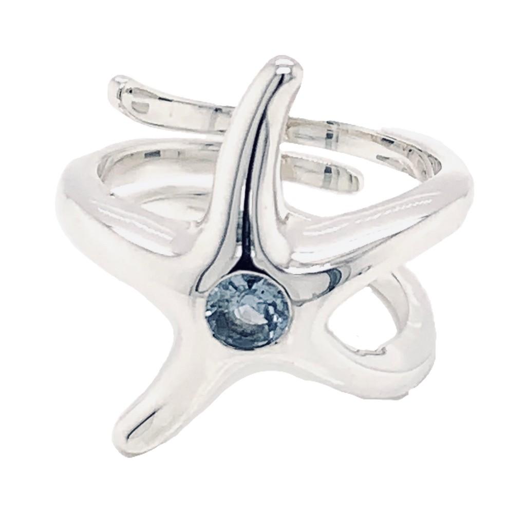 Starfish Ladies Ring from Nau-T-Girl in Silver with Blue Imitation Sto