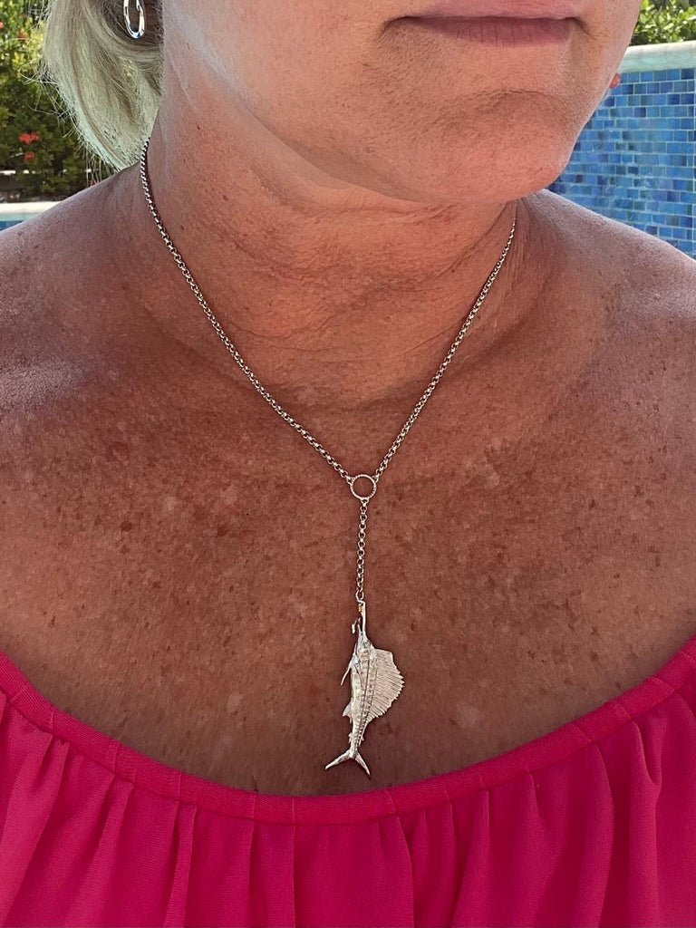 Ladies Sailfish Lariat Necklace from Nau-T-Girl in Silver – NautiStyles