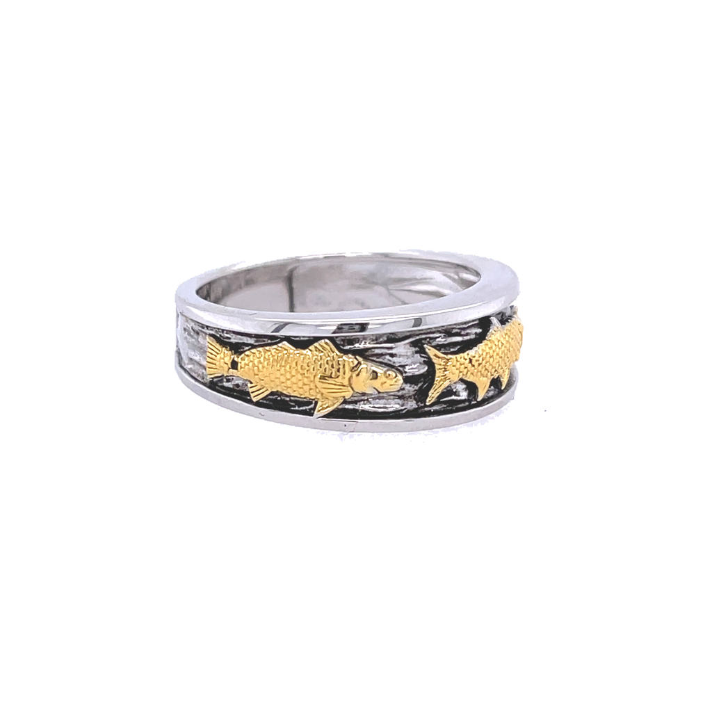 Triple Catch Mens Ring from Nau-T-Girl in Silver with Gold Accent