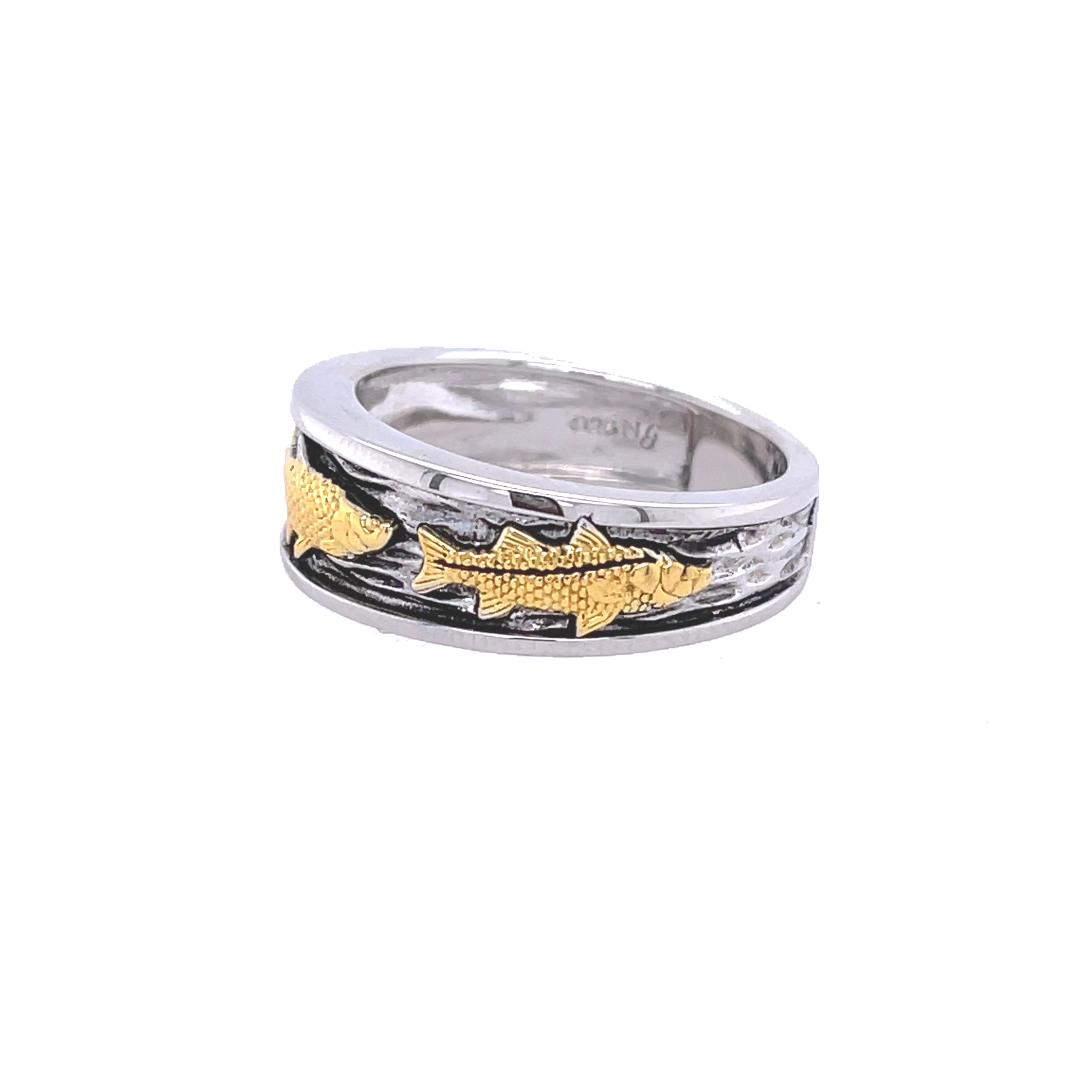 Triple Catch Mens Ring from Nau-T-Girl in Silver with Gold Accent